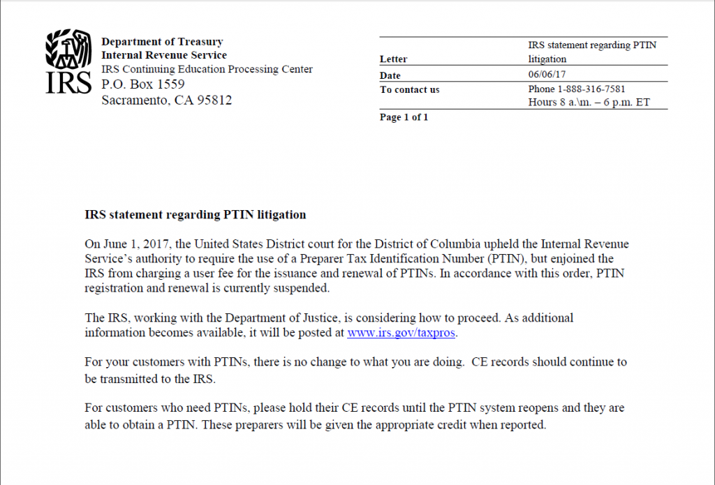 IRS PTIN Account | IRS PTIN Program Suspended | Federal Direct